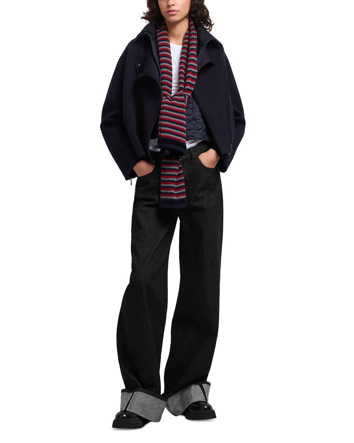 EMPORIO ARMANI Emporio Armani Wool Double Knit Jacket with Asymmetrical Zip and Stand Collar